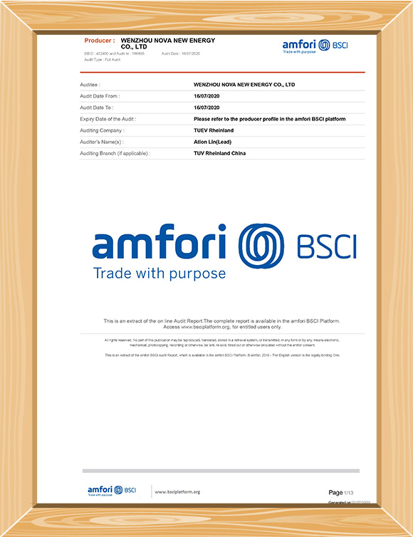 Certificate - Wenzhou Nova New Energy Co., Ltd.